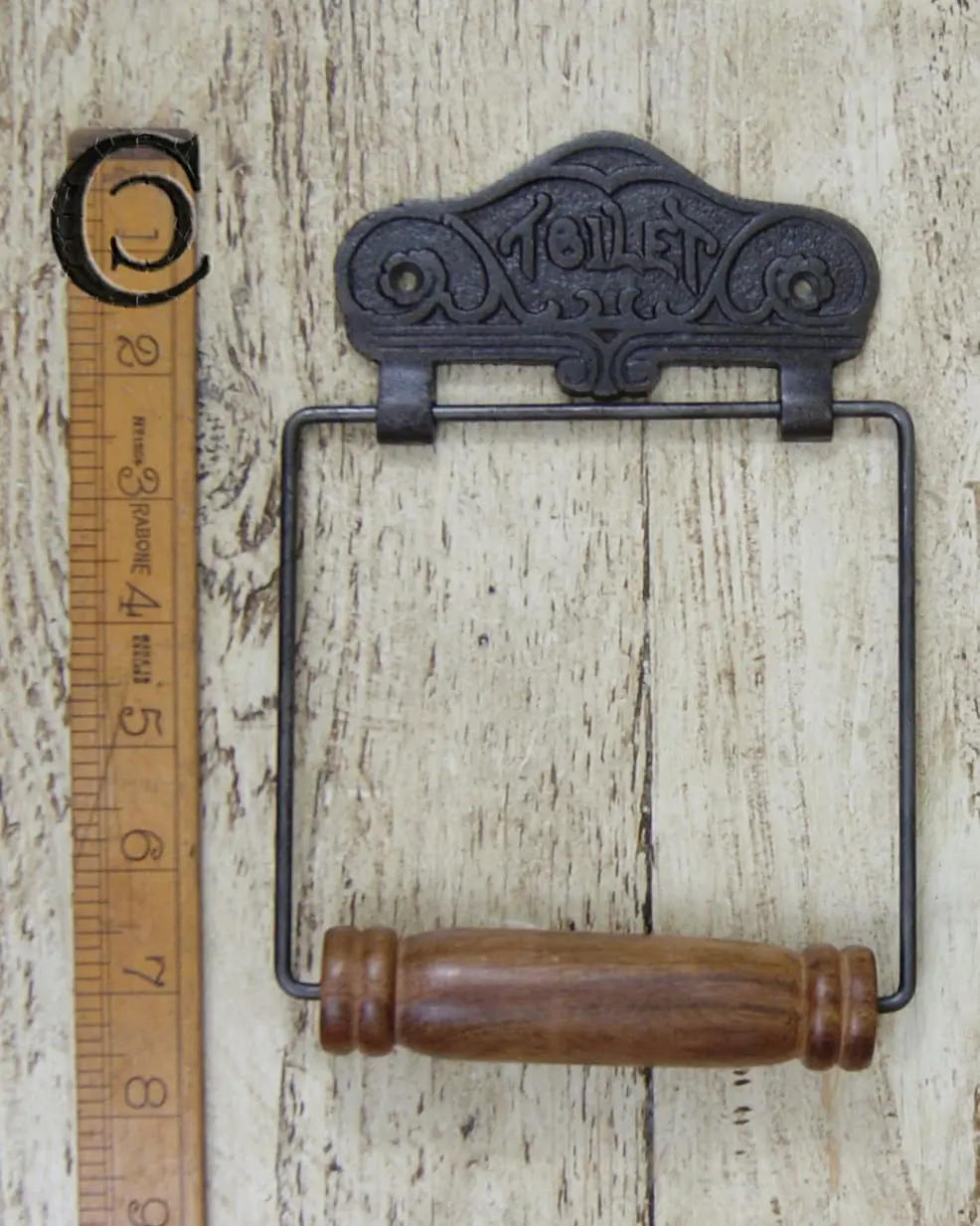 Toilet Roll Holder Wire and Wood TOILET Antique Iron 200mm - Adfix Trade